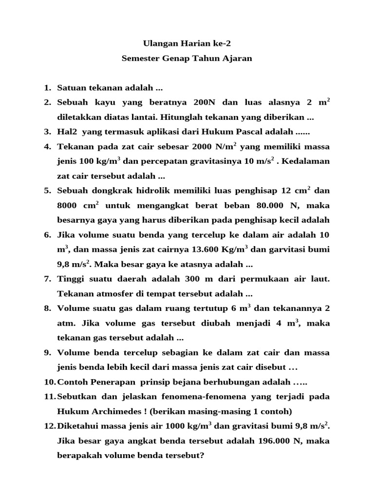 UH 2 IPA Tekanan | PDF | Sains & Matematika | Teknologi & Rekayasa