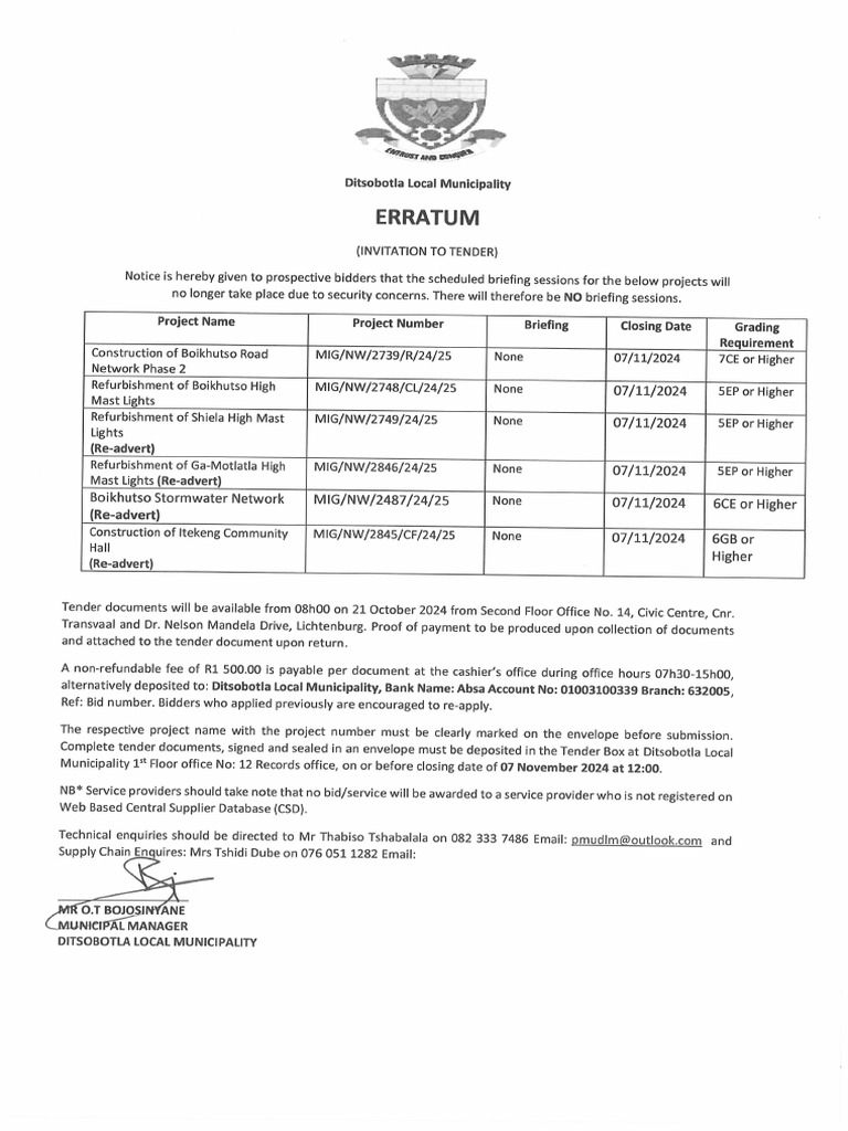 Erratum Notice MIG Contractors | PDF