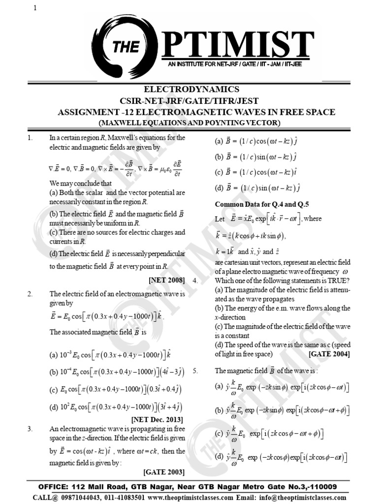 0259c479d4c4a-Assignment 12 - Electromagnetic Waves in Free Space | PDF | Waves | Magnetic Field
