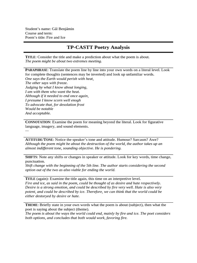 TPCASTT Handout Gál Benjámin | PDF | Language Arts & Discipline