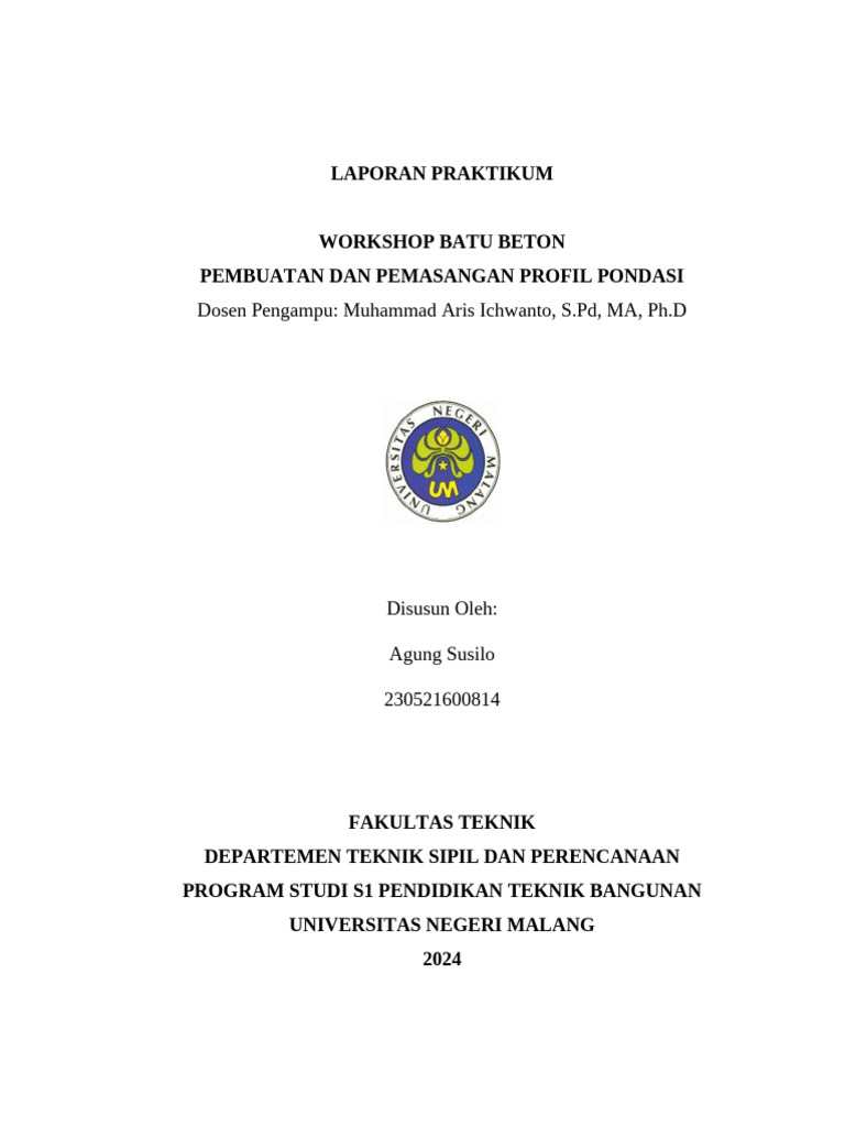 Agung Susilo - 230521600814 - Profil Pondasi | PDF | Teknologi & Rekayasa