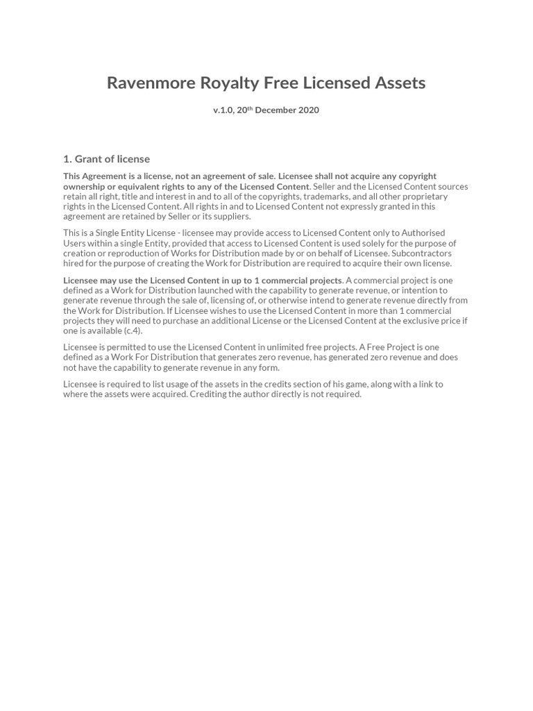 Ravenmore Royalty Free Licensed Assets | PDF | License | Copyright