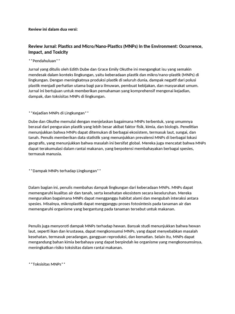 Dampak Mikro/Nano-Plastik di Lingkungan | PDF