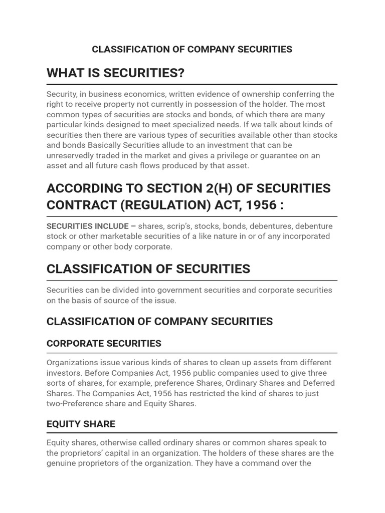 2c Classification of Company Securities Corporate law.docx | PDF ...