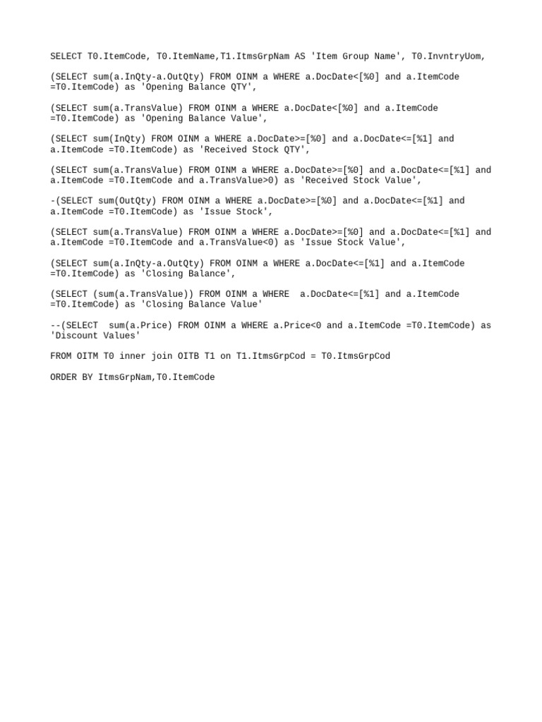 SQL Opening and Closing Statement of Stock | PDF | Computers