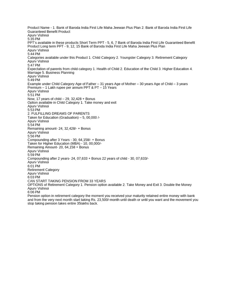 Bank of Baroda India First Life Guranteed Benifit Product | PDF