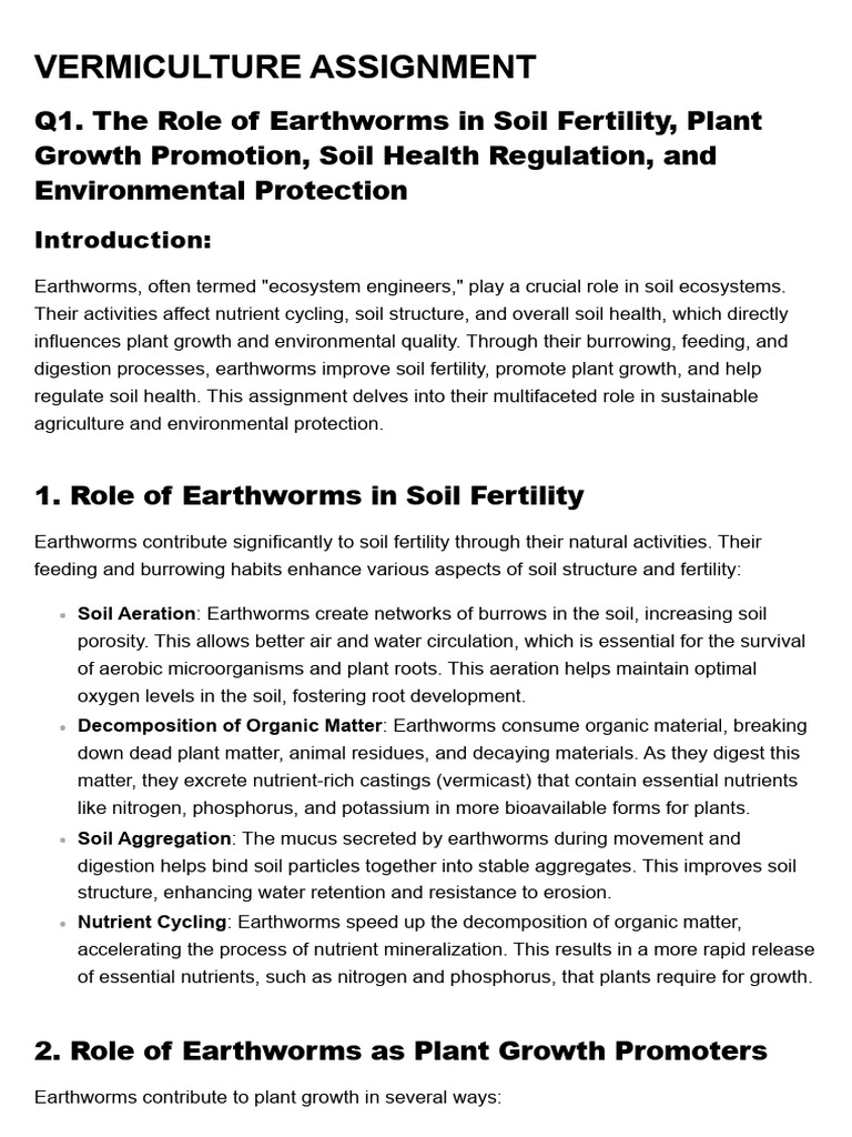 Vermiculture Assignment | PDF | Soil | Fertilizer