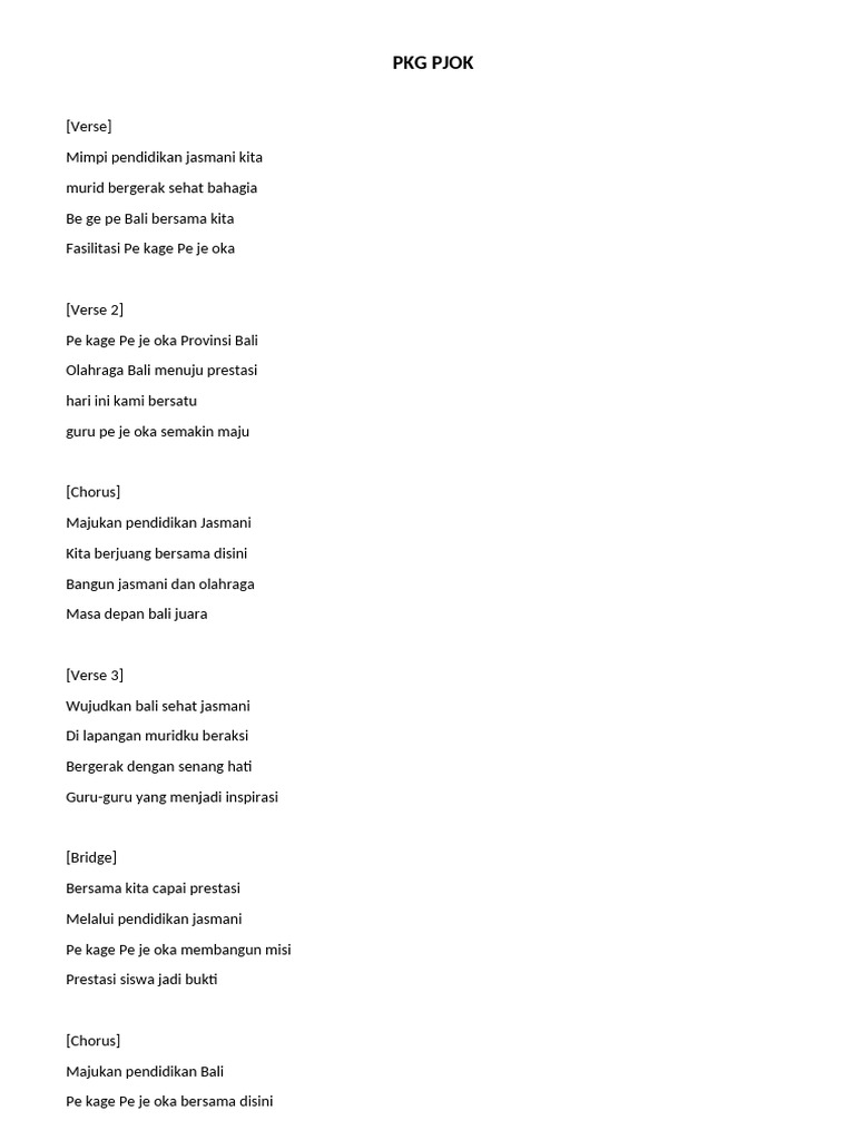 Lirik PKG PJOK | PDF