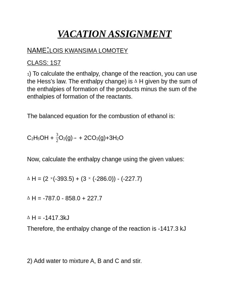 ASSIGNMENT | PDF | Enthalpy | Mole (Unit)