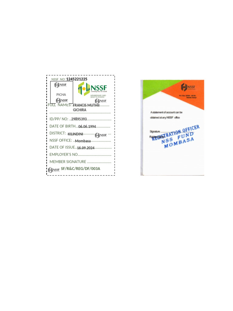 NSSF Account Number & Nhif Number | PDF