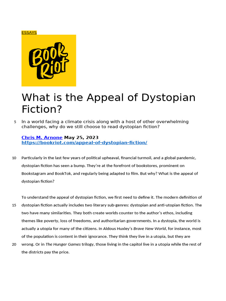 Dystopian Fiction Appeal | PDF | Dystopia | Utopian And Dystopian Fiction