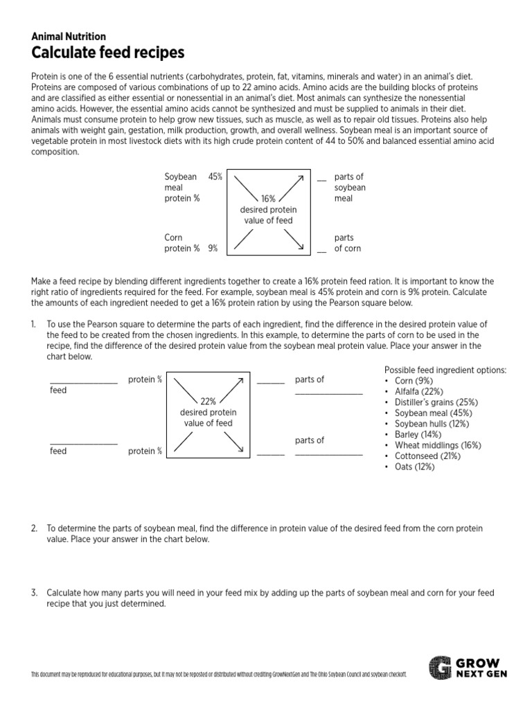 Pearson Square Method | PDF | Flour | Soybean