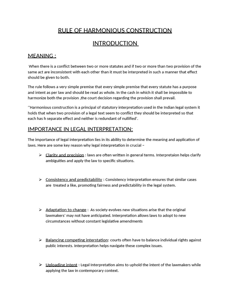 Rule of Harmonious Construction | PDF | Statutory Interpretation ...