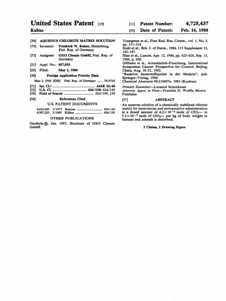 Aqueous Clo2 Matrix (Oxo) 1988 US4725437 | PDF