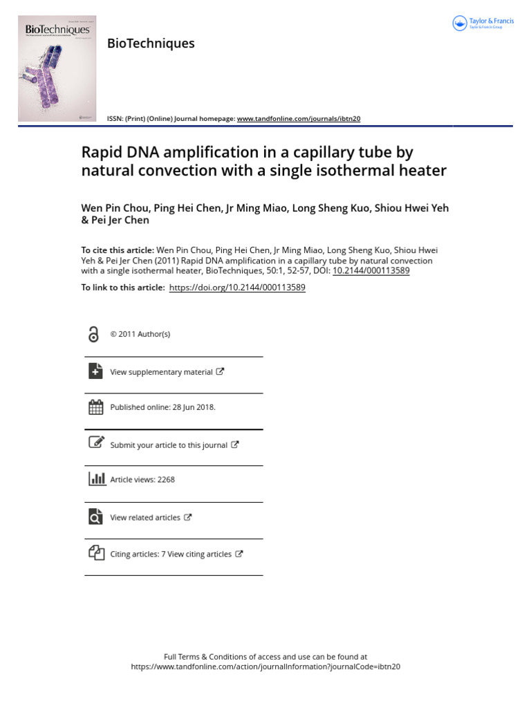 Rapid DNA Amplification in A Capillary Tube by Natural Convection With ...