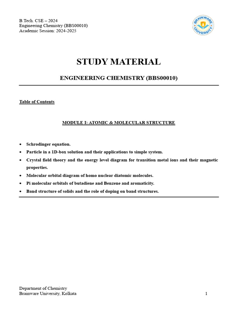 764 - Study Material - BBS00010 - Module I - Atomic & Molecular Structure | PDF | Molecular ...