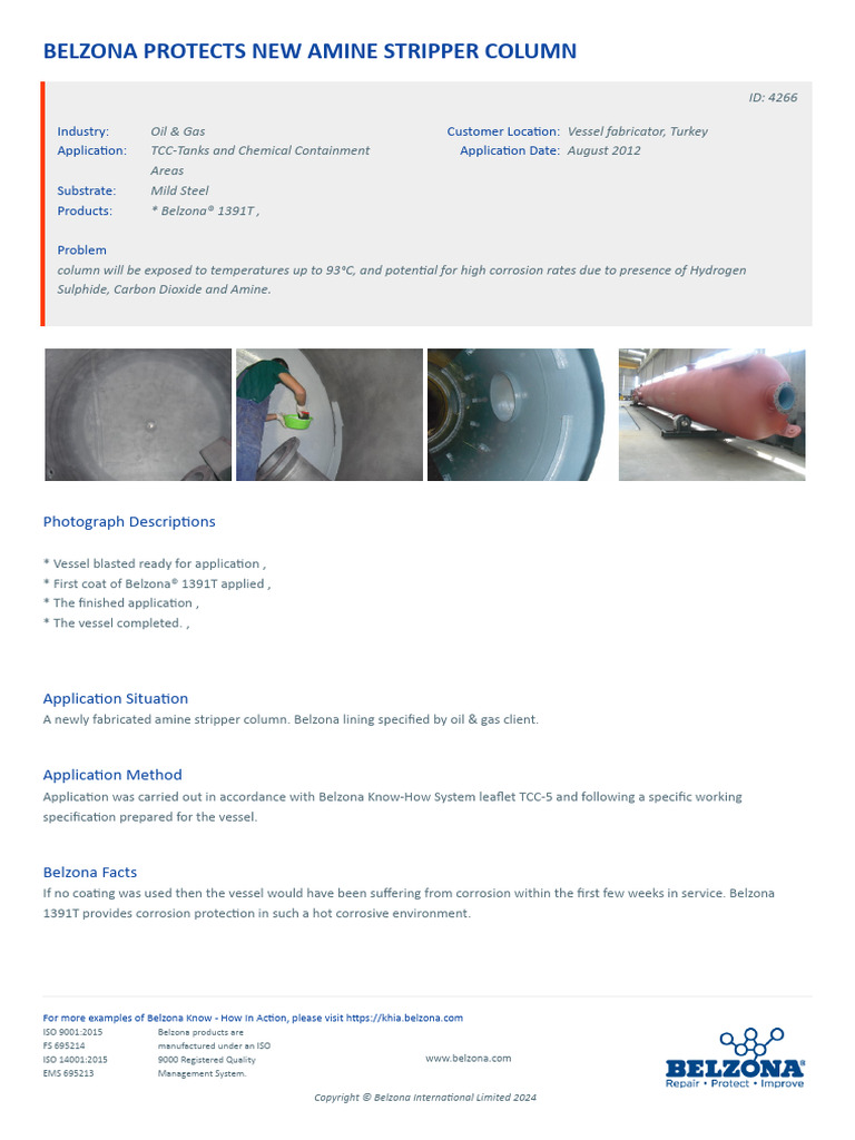 Belzona Protects New Amine Stripper Column - 4266 | PDF | Technology ...