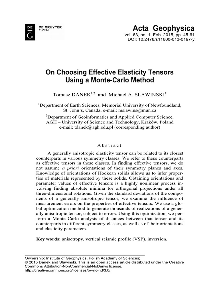 On Choosing Effective Elasticity Tensors Using A Monte-Carlo Method | PDF | Anisotropy | Chemistry