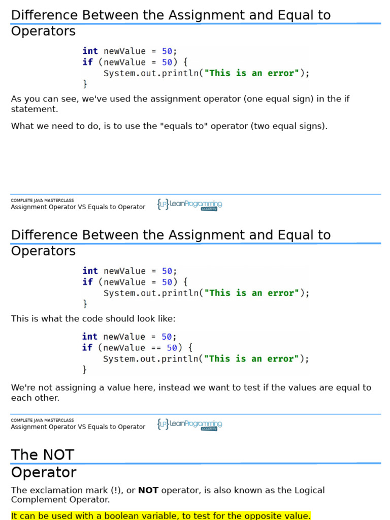 37 Slides IntelliJ Basics Assignment Operator Vs Equals To Operator | PDF