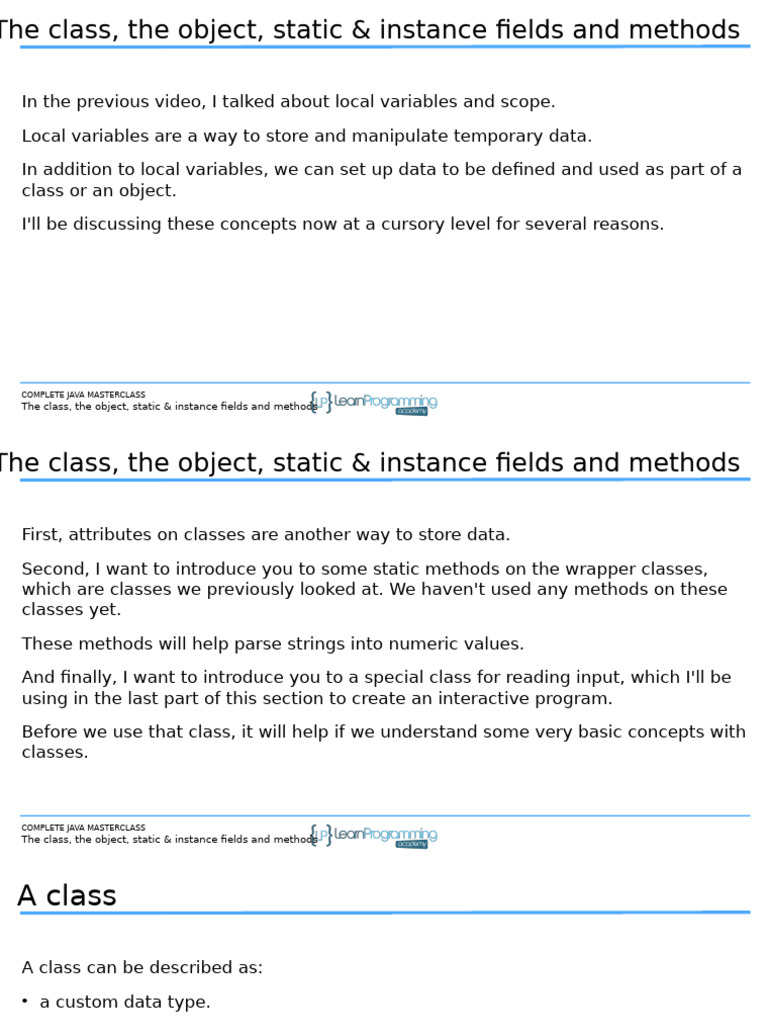 69 Slides Control Flow The Class The Object Static And Instance Fields