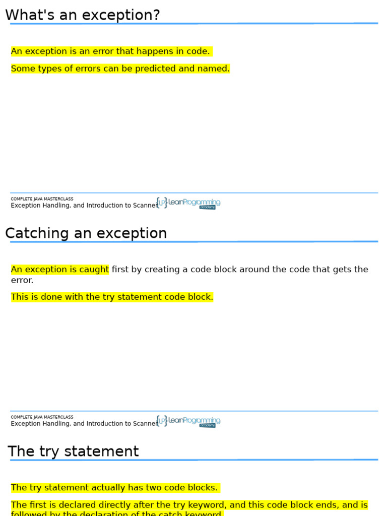 71 Slides Control Flow Exception Handling and Introduction To Scanner | PDF | Reserved Word ...