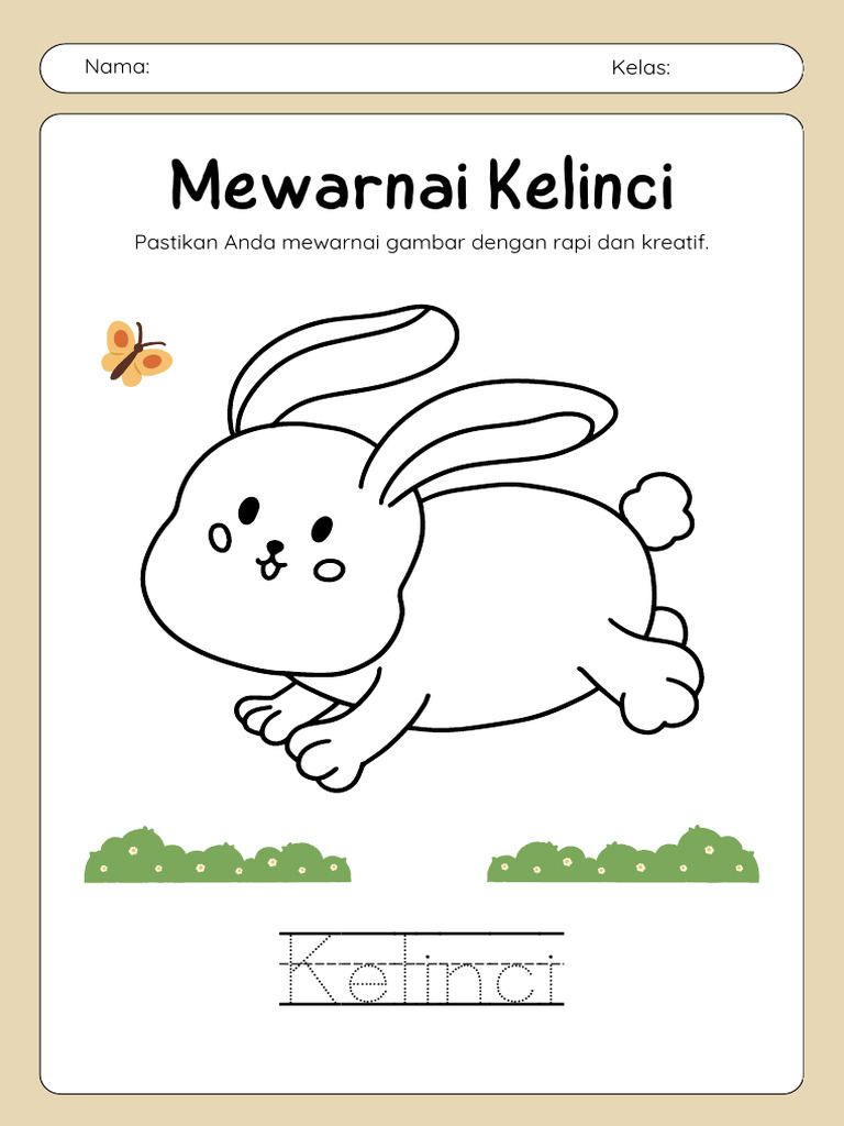 Mewarnai Kelinci Lembar Kerja Krem Ilustrasi | PDF