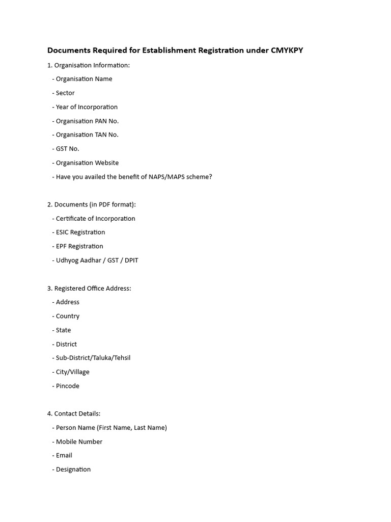 CMYKPY Establishment Registration Documents | PDF