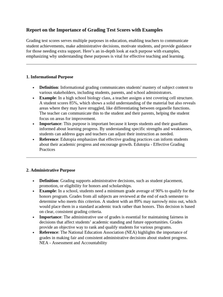 Report On The Importance of Grading Test Scores With Examples | PDF ...