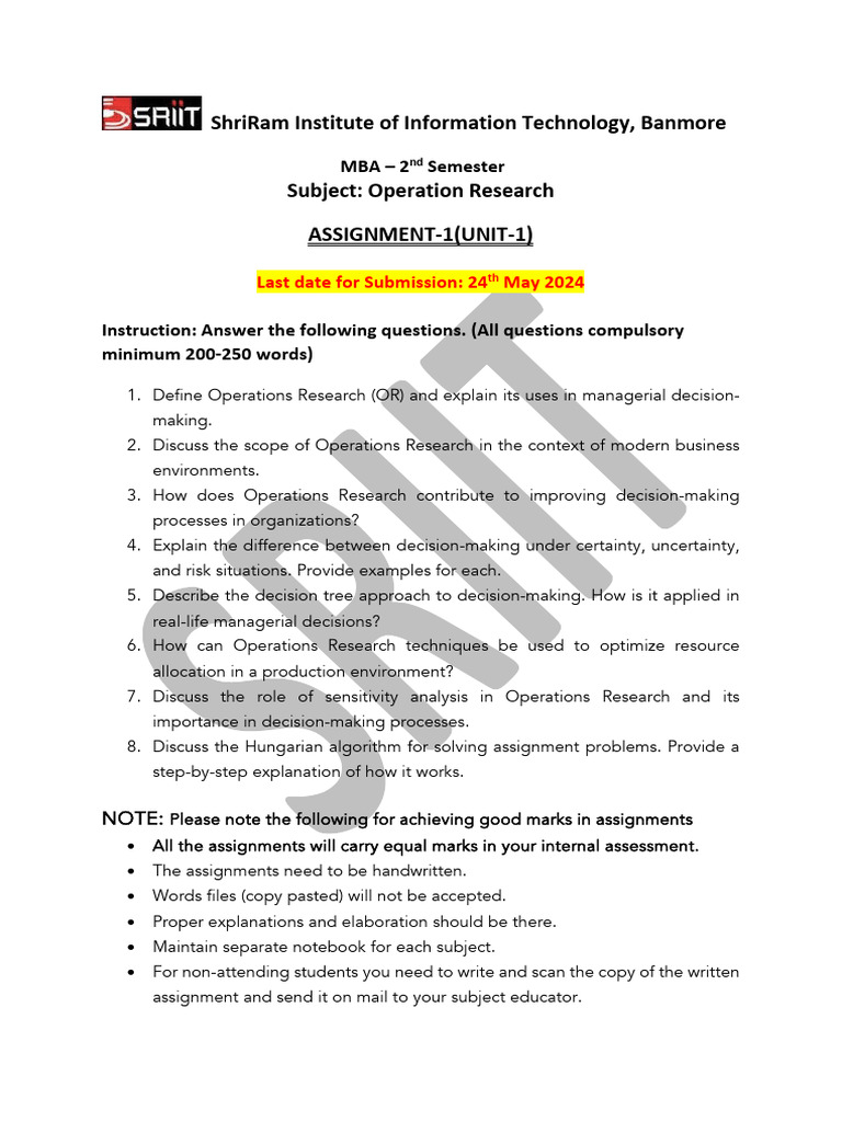 Operations Research assignment (1) | PDF Operations Research assignment (1) | PDF