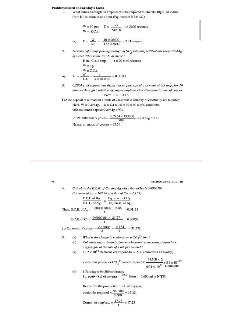 Numericals of Electrochemistry & Chemical Kinetics | PDF