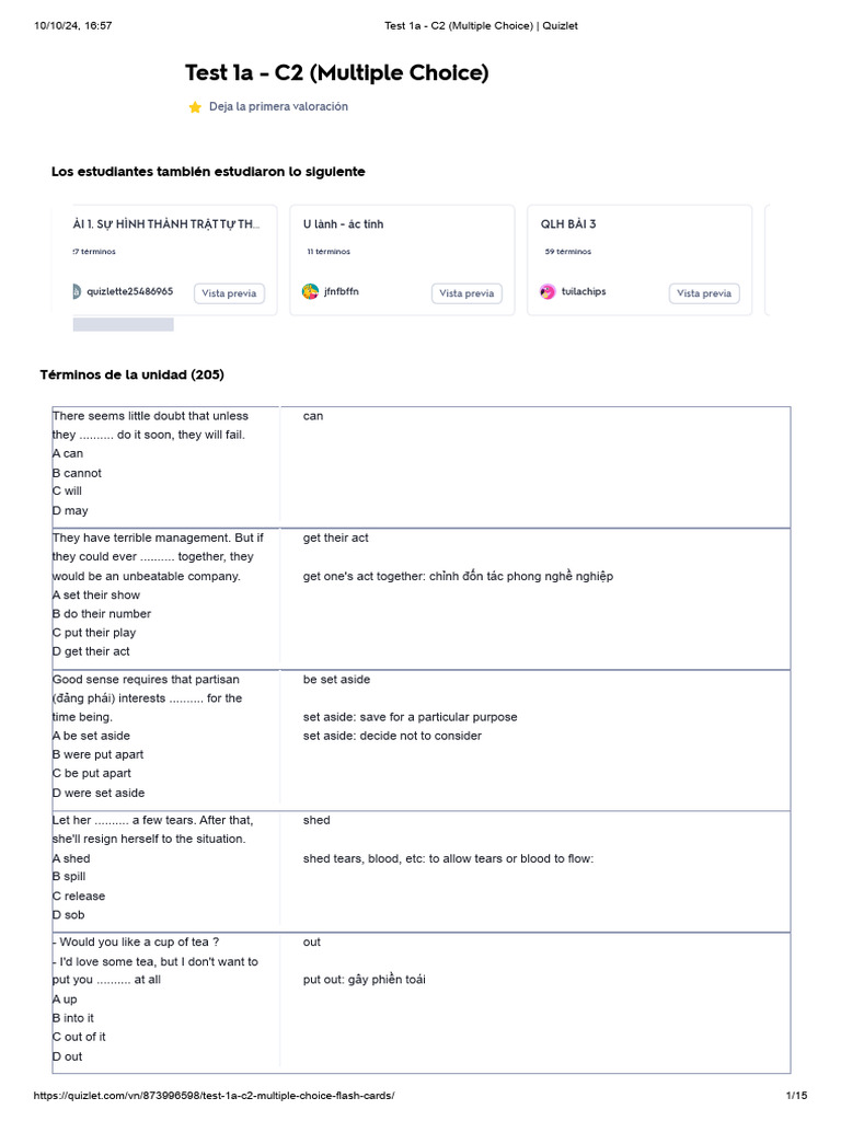 Test 1a - C2 (Multiple Choice) | PDF