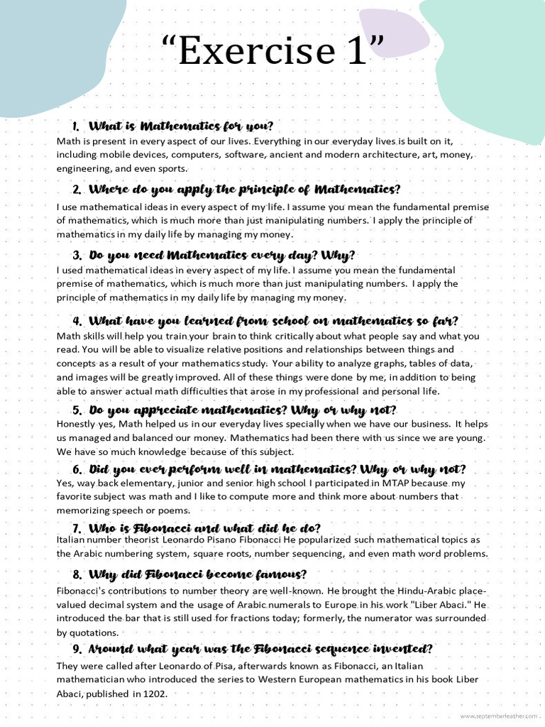 Exercise 1 - Krisha Bauyon | PDF | Mathematics | Numbers
