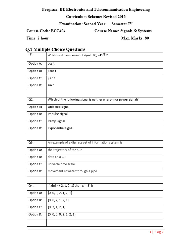 R16 EXTC IV ECC404-Signals-Systems Sample-Paper | PDF | Mathematical ...