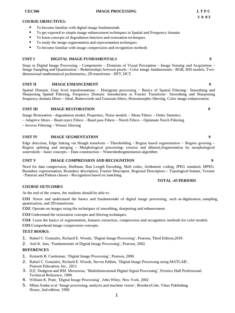 Image Processing Syllabus | PDF | Image Segmentation | Data Compression