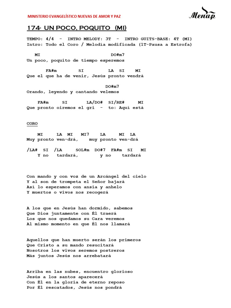 Un Poco, Poquito: Letra y Acordes | PDF