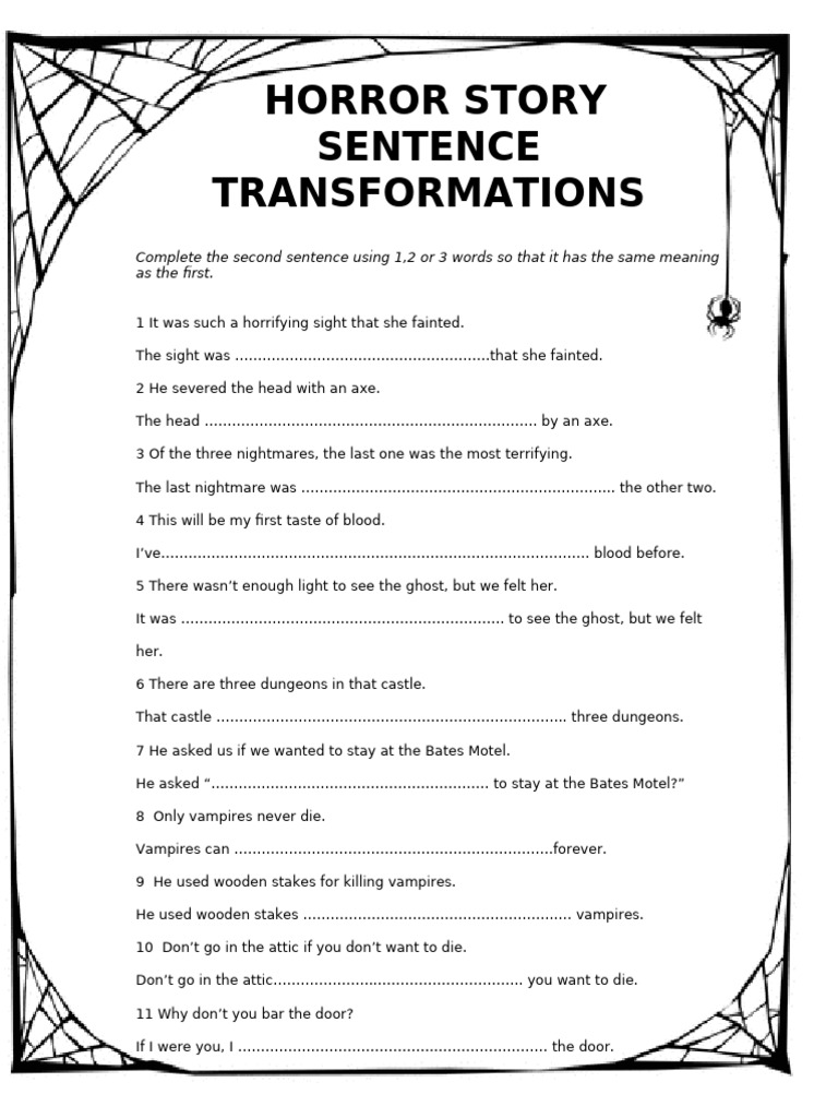 Horror Story Sentence Transformations | PDF | Poetry | General Fiction