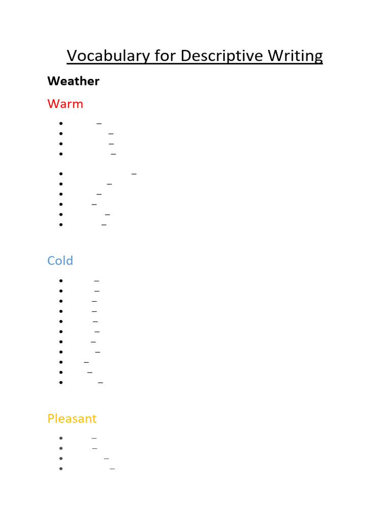 Descriptive Writing Vocab | PDF | Taste | Cloud