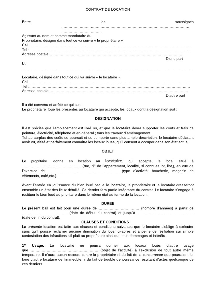 Modèle de contrat de location standard | PDF | Location