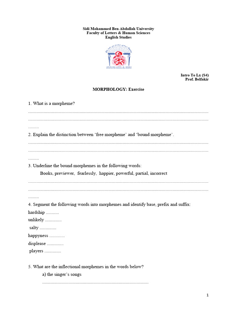 5.4 - Morphology - Practice | PDF | Morphology (Linguistics) | Word