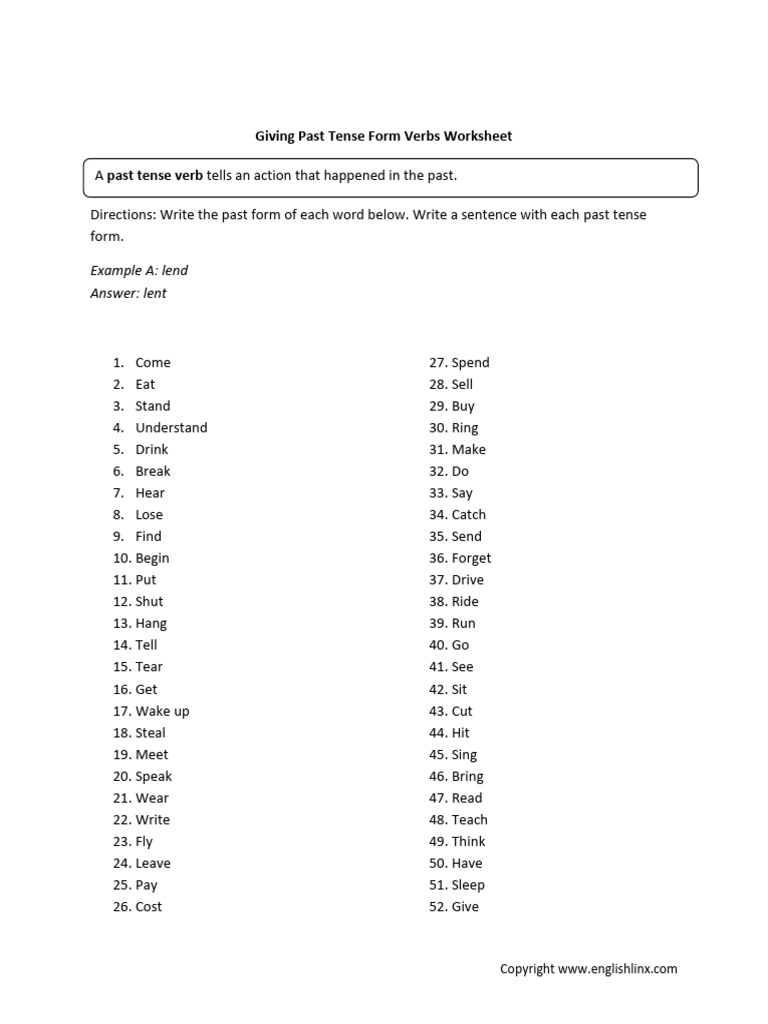 Give Past Tense Form Worksheet | PDF