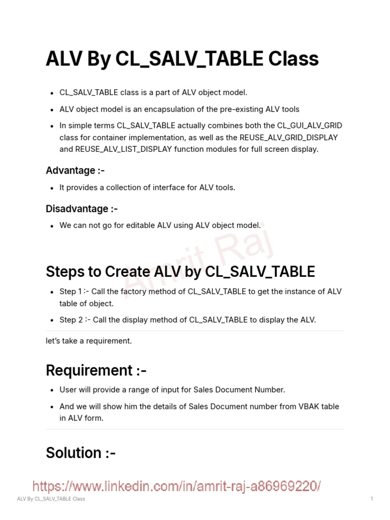 Creating ALV with CL_SALV_TABLE in ABAP | PDF | Class (Computer ...