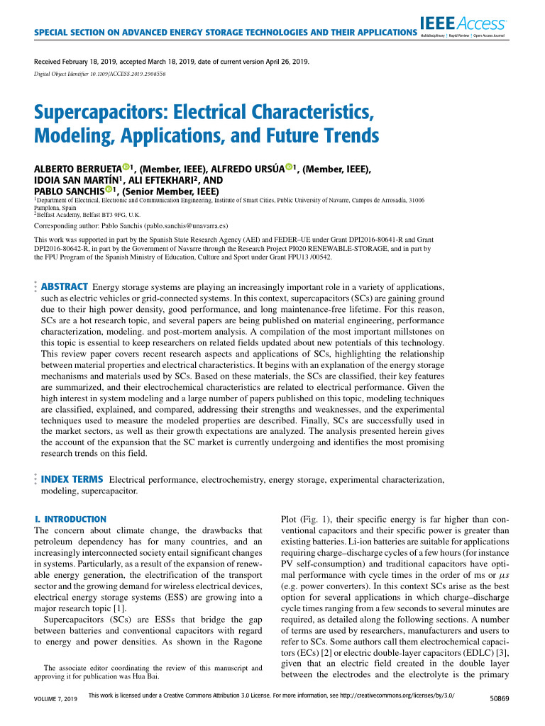Supercapacitors Electrical Characteristics Modeling Applications and Future Trends | PDF ...