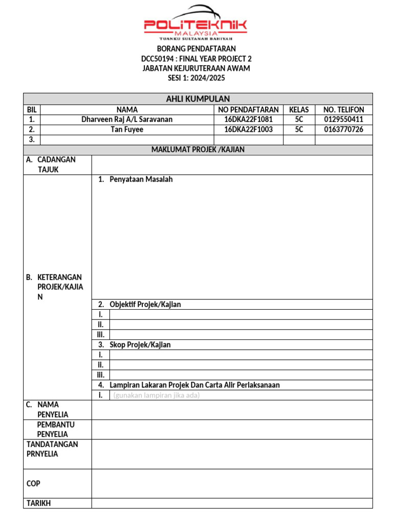 4.i. Borang Pendaftaran Projek Copy | PDF 4.i. Borang Pendaftaran Projek Copy | PDF