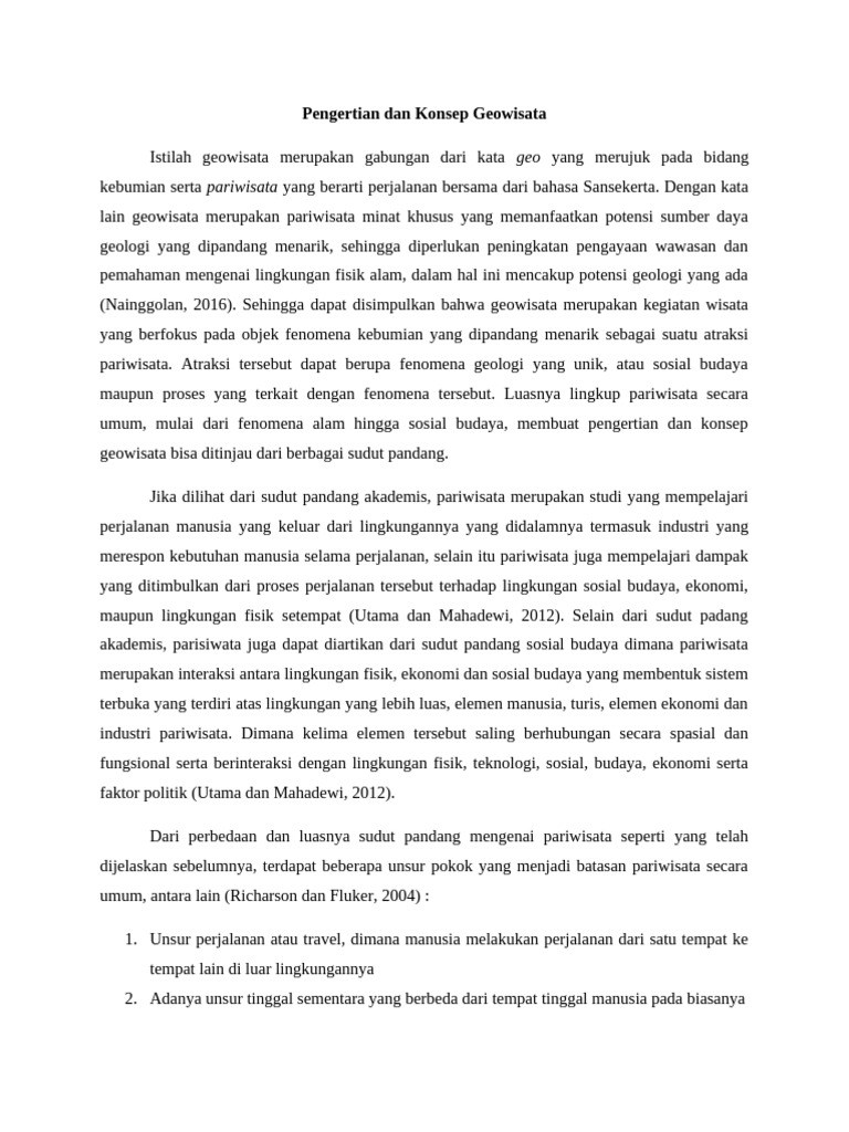 Pengertian Dan Konsep Geowisata | PDF
