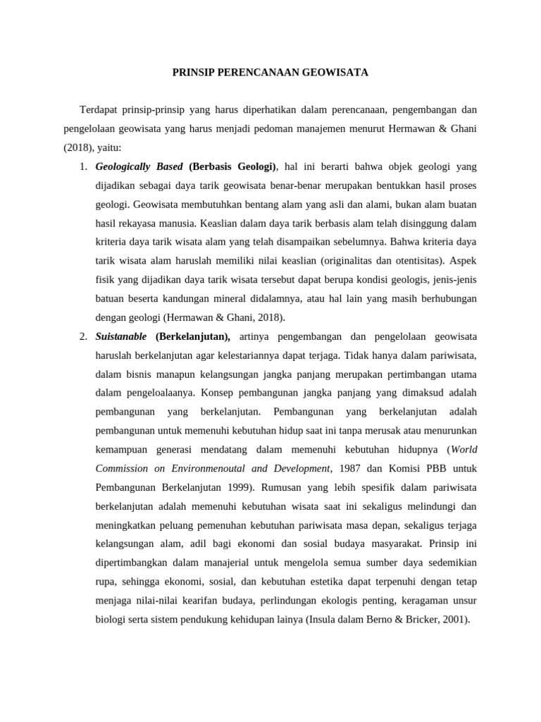 Prinsip Perencanaan Geowisata Berkelanjutan | PDF