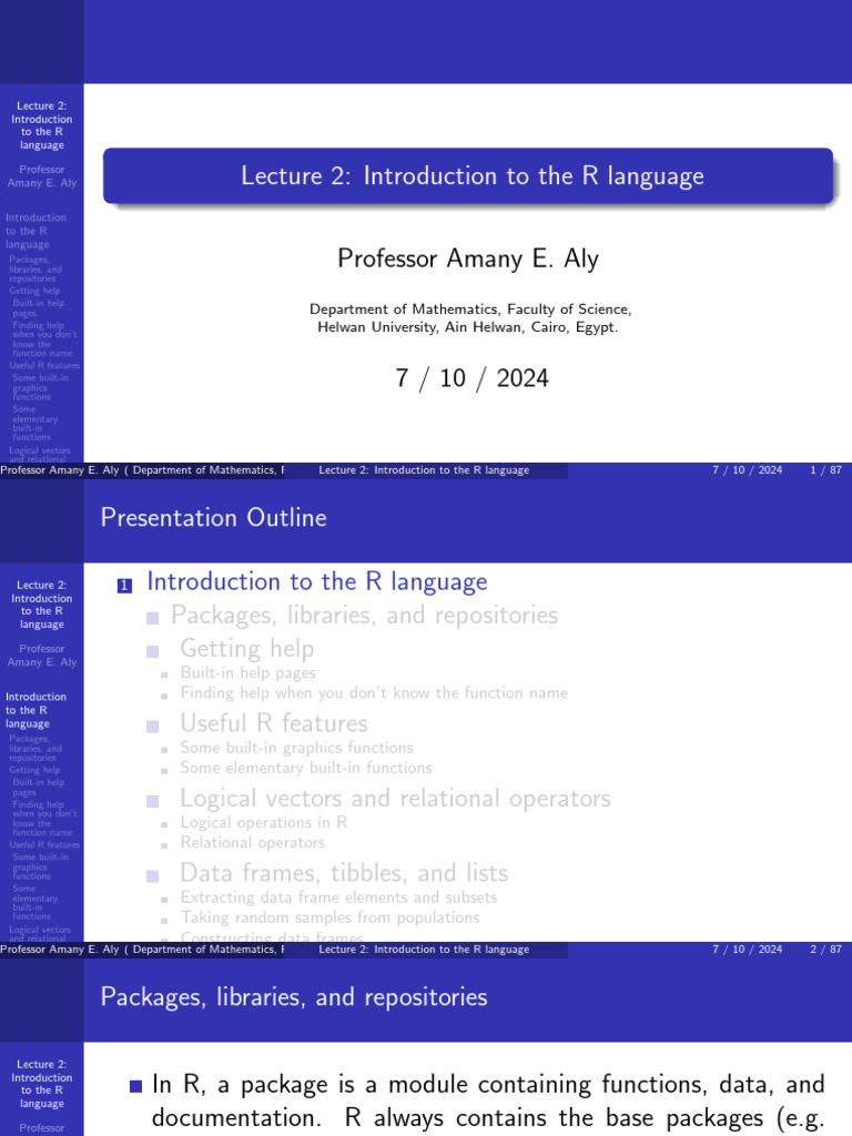 Lecture 2 - Introduction To The R Language | PDF | R (Programming Language) | Function (Mathematics)
