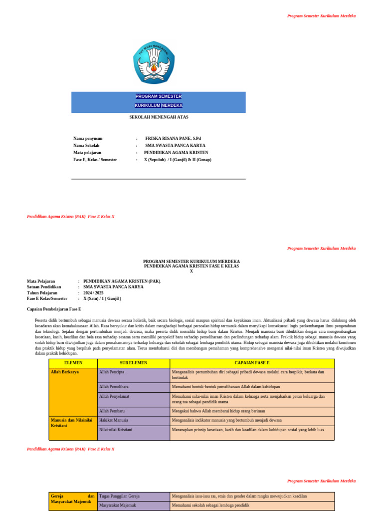 Prosem Kumer Kelas X | PDF