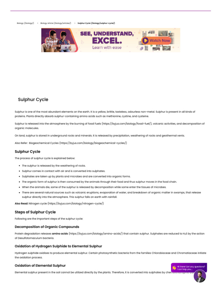 Sulphur Cycle Explained | PDF | Sulfur | Biology