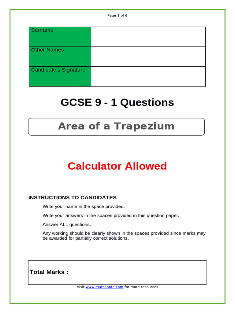 Trapezium Area | PDF | Teaching Methods & Materials