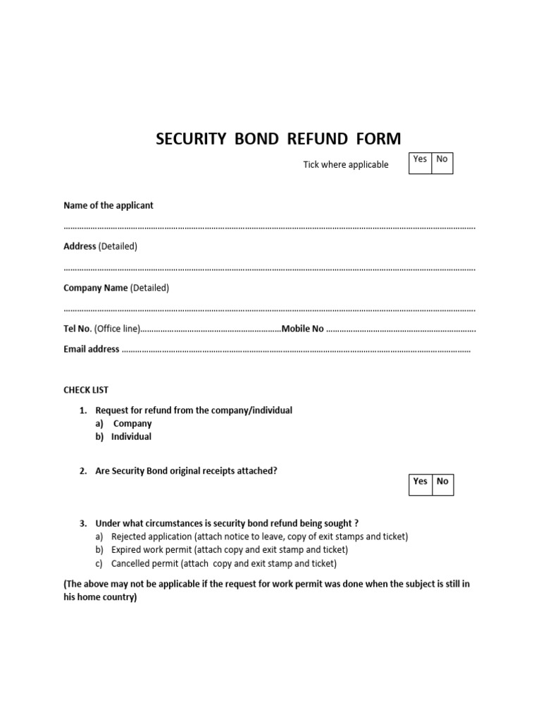 Security Bond Refund Form | PDF | Government And Personhood